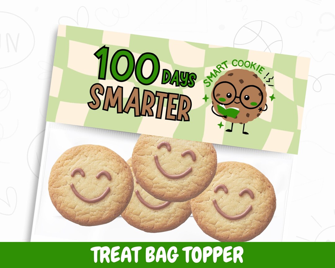 100th Day of School Treat Bags Topper - Green Smart Cookie Themed ...