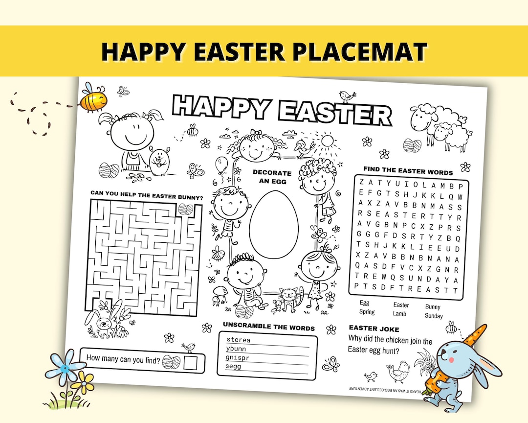 Easter Activity Placemat, Easter Placemat Kids, Easter Activity Sheet ...