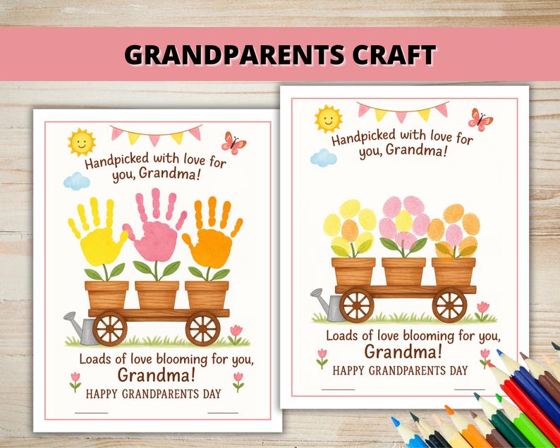 Grandparents Day Handprint Craft Printable Flower Themed Keepsake for ...