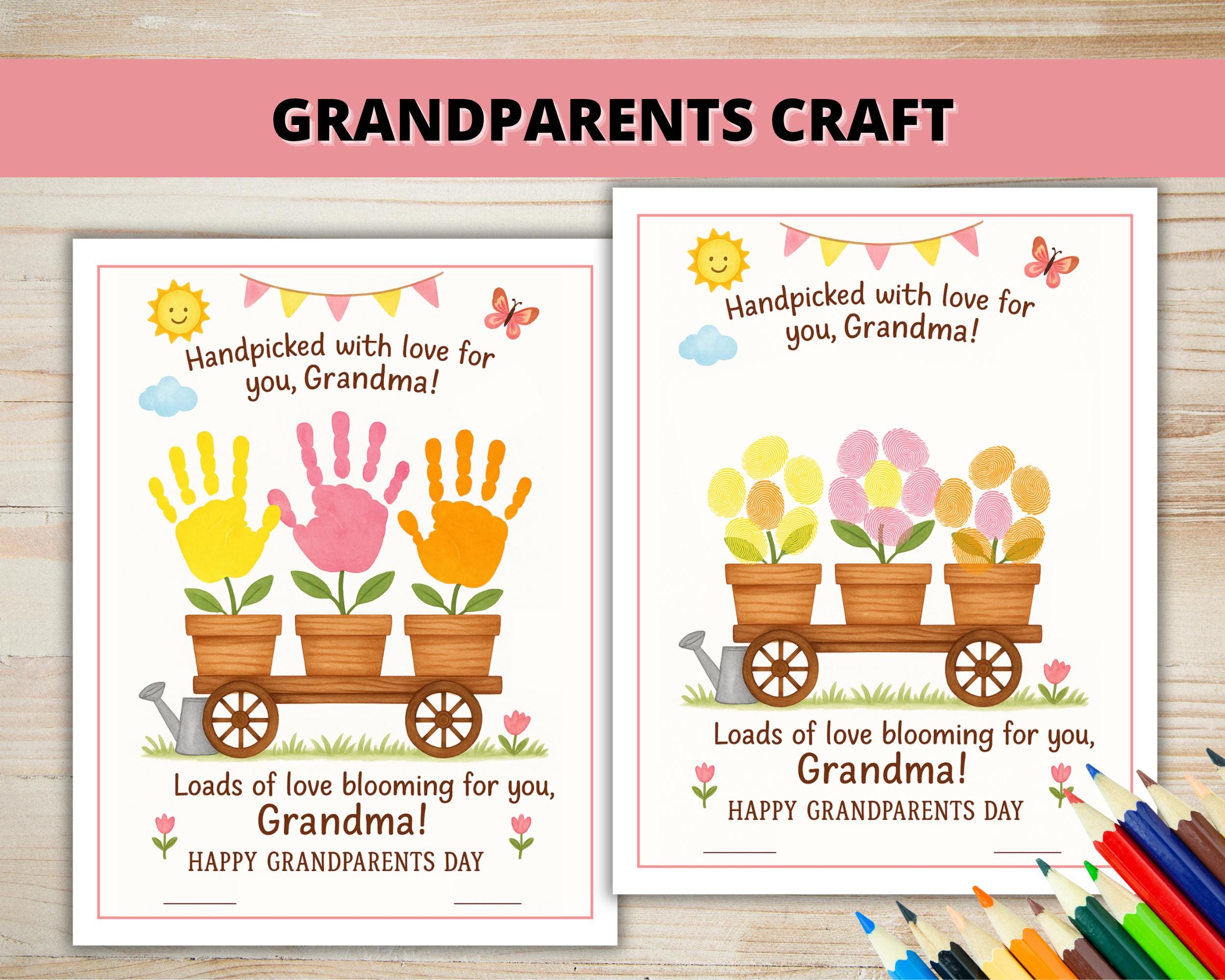 Grandparents Day Handprint Craft Printable Flower Themed Keepsake for ...