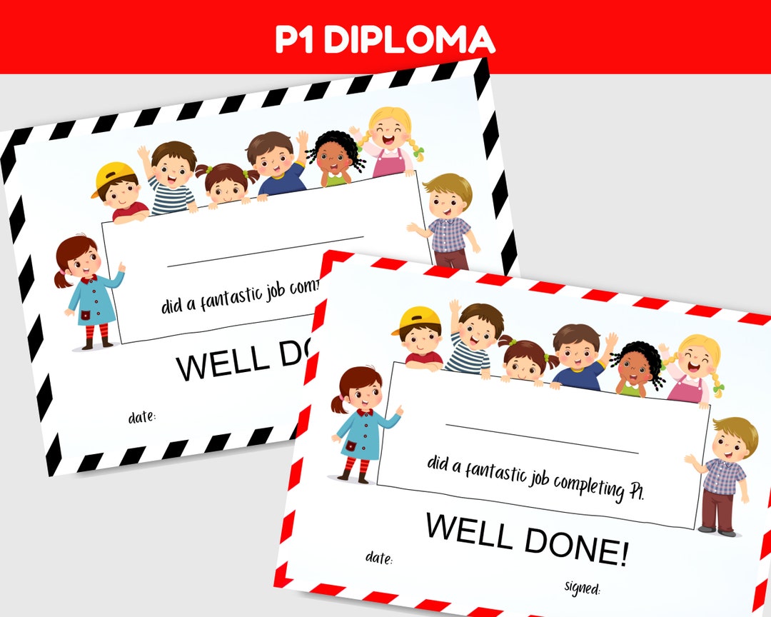 PRINTABLE P1 School Diploma A4 Template PDF Primary School Certificate ...