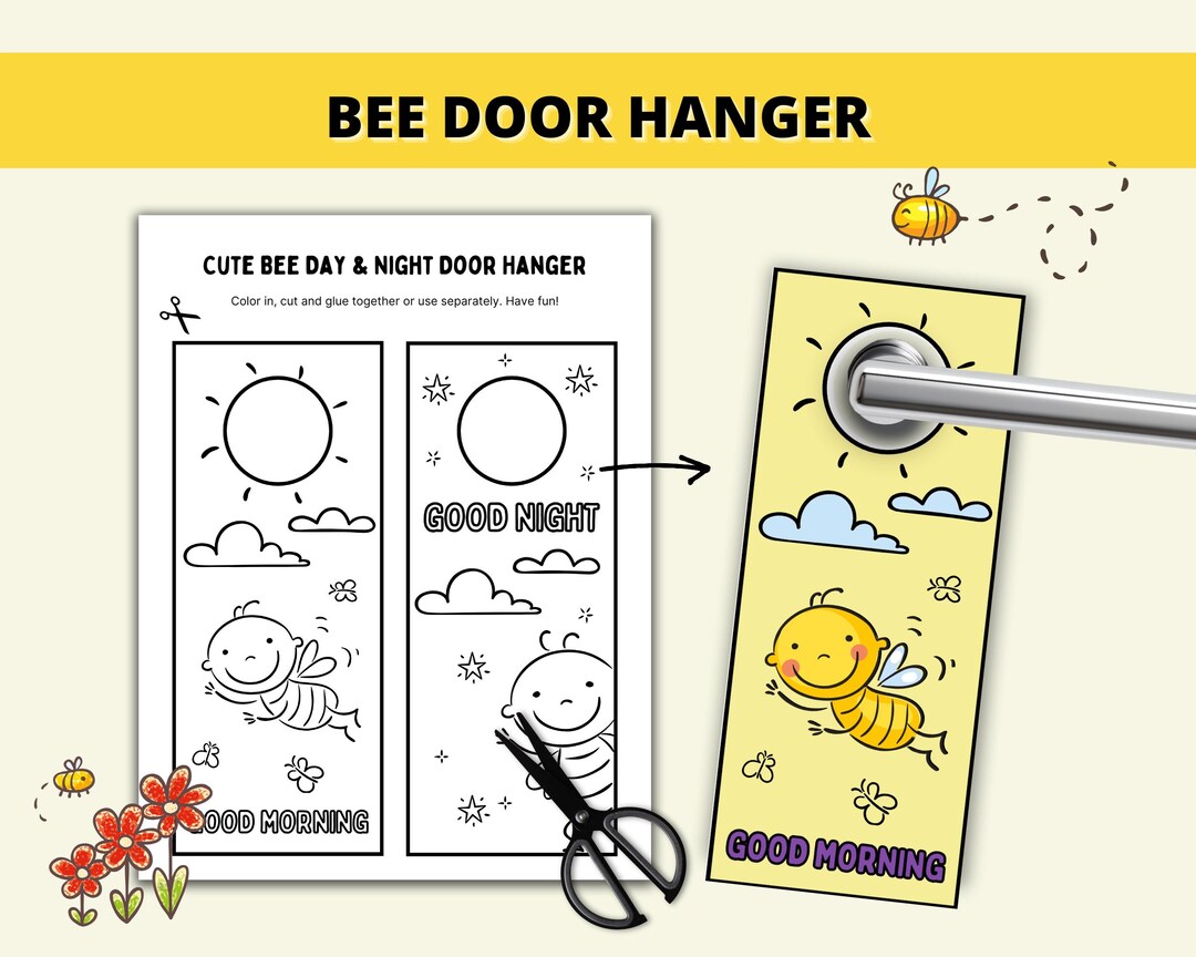 Cute Bee Door Hanger Day and Night Coloring Activity, Interchangeable ...