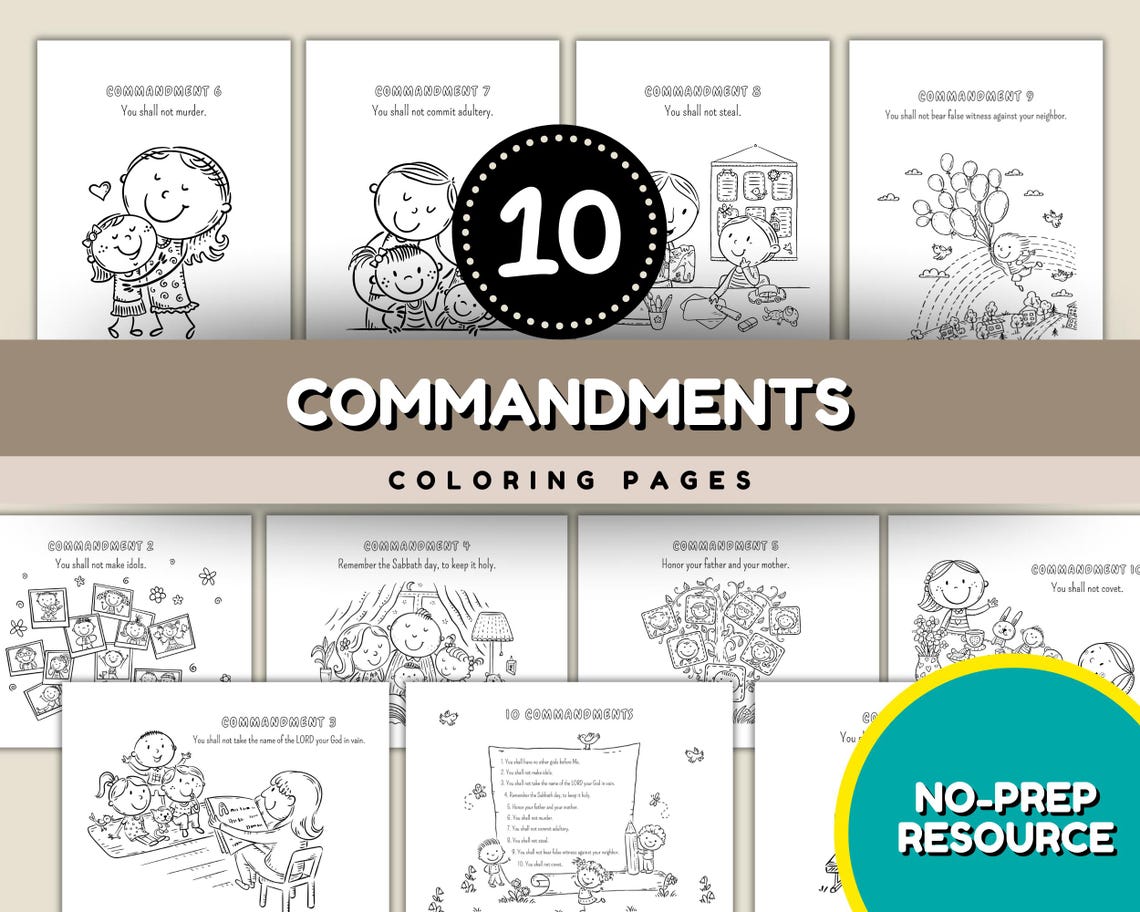 Ten Commandments Printable for Kids, 10 Commandments Bible Coloring ...
