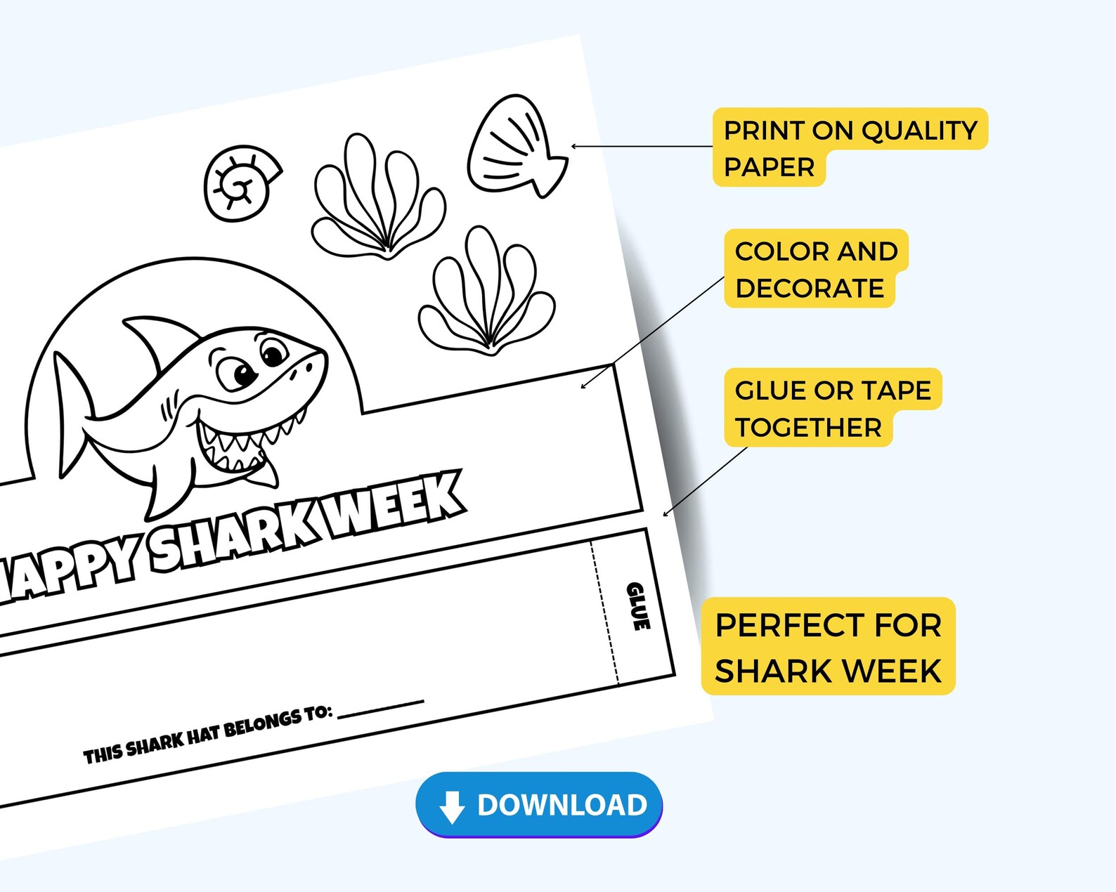 Shark Hat Band Shark Crown - Shark Week Activities Shark Craft ...