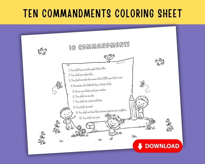 Ten Commandments Printable Sheet for Kids, 10 Commandments Craft ...