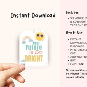 Your Future is so Bright Gift Tag Printable Tag Pre K Grad Gift ...