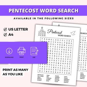Pentecost Wordsearch Printable Pentecost Bible Activity for Kids Study ...