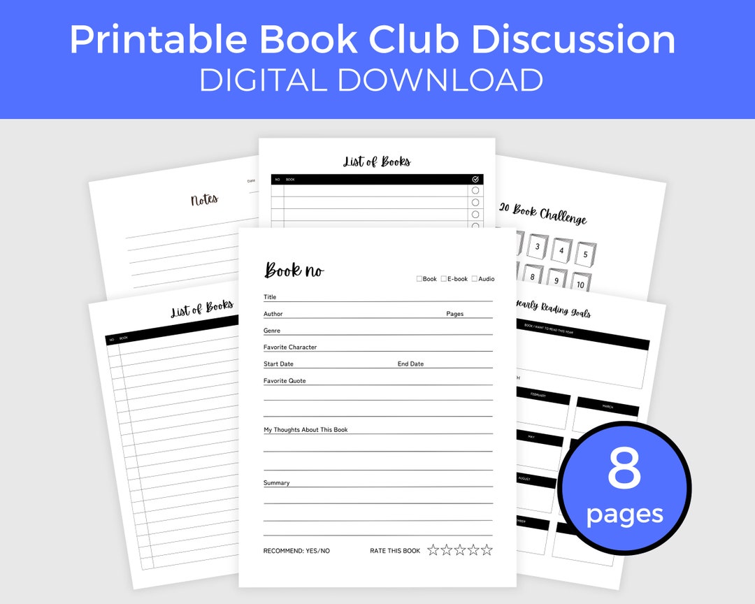 Printable Book Club Discussion Essentials: Yearly Goals, Trackers ...