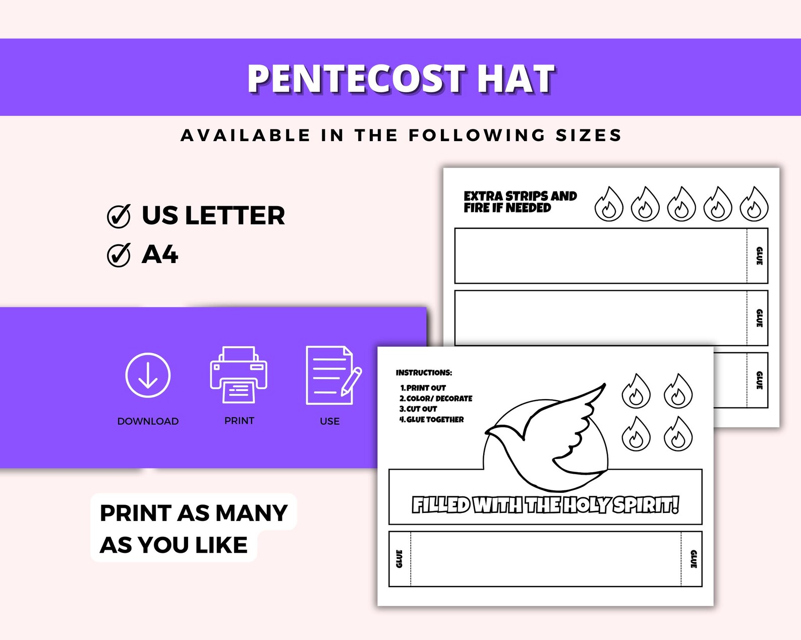 Pentecost Bible Activity for Kids Paper Hat Printable, Pentecost ...