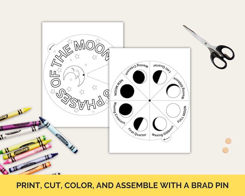 Moon Activities Spinner Wheel Coloring Activity - 8 Phases of the Moon ...