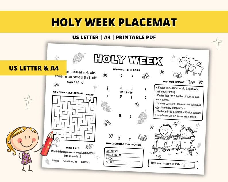 Holy Week Printable Placemat Craft for Kids, Easter Activity Sheet ...