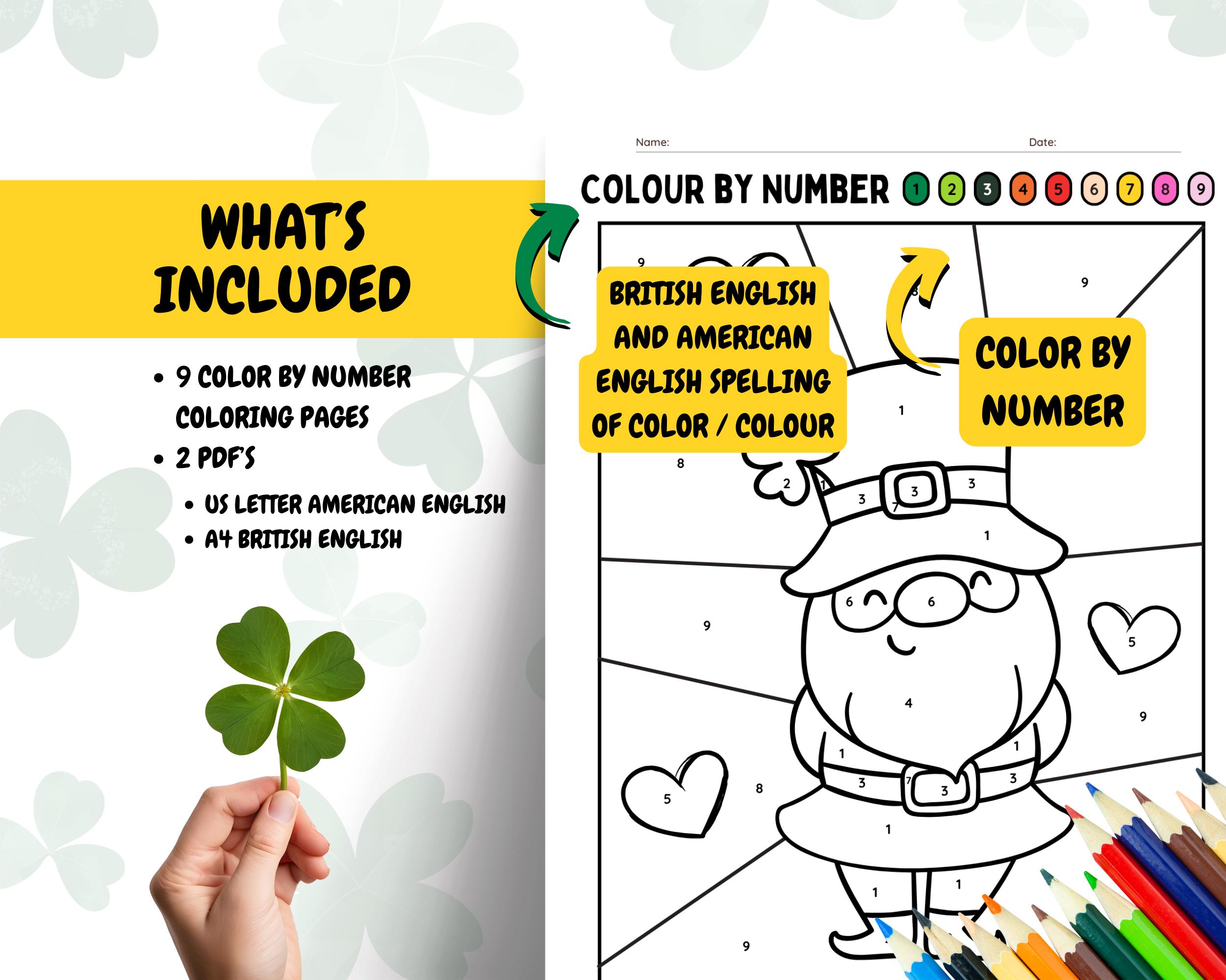 St Patrick's Day Leprechaun Color by Number Coloring Pages Activity for ...