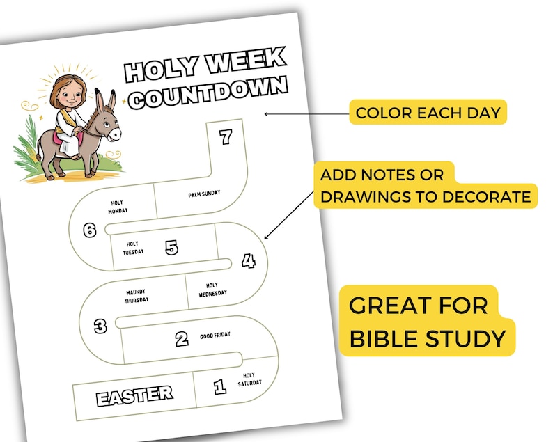Holy Week Countdown Printable for Kids, Fun Palm Sunday Activity ...
