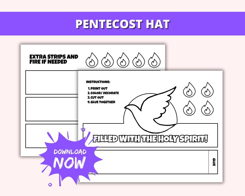 Pentecost Bible Activity for Kids Paper Hat Printable, Pentecost Coloring Page, Pentecost ...
