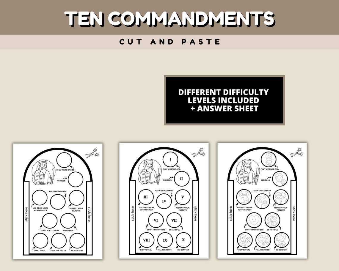 Printable Ten Commandments Craft, 10 Commandments for Kids, Color, Cut ...