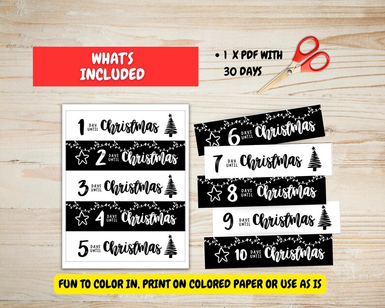 Christmas Countdown Chain Link Printable, Countdown to Christmas Paper ...