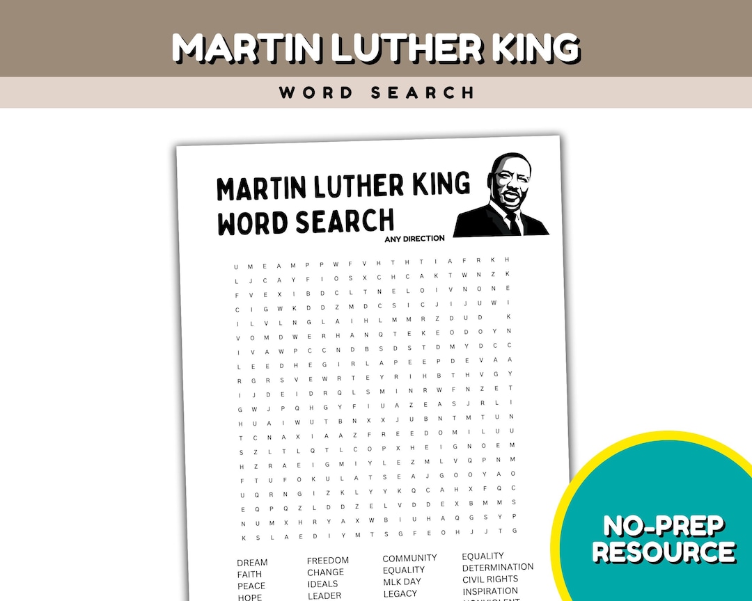 Martin Luther King Word Search, Martin Luther King Jr Day Games, MLK ...