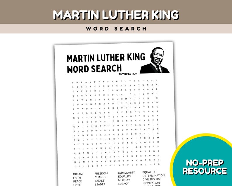 Martin Luther King Word Search, Martin Luther King Jr Day Games, MLK ...