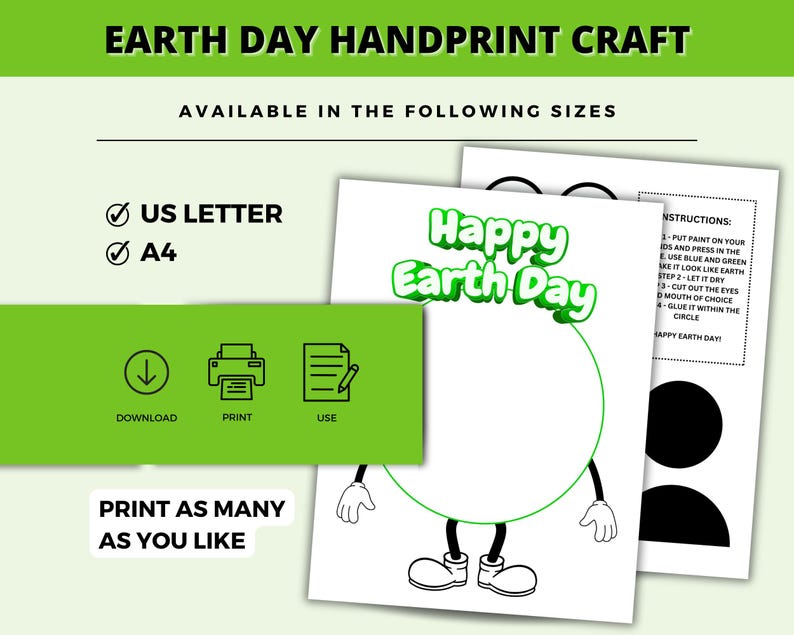 Earth Day Printable Activity Handprint Art, Earth Day Activity Sheets ...