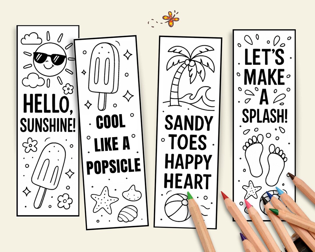Summer Coloring Bookmarks Printable Book Marks DIY Bookmarks Coloring ...