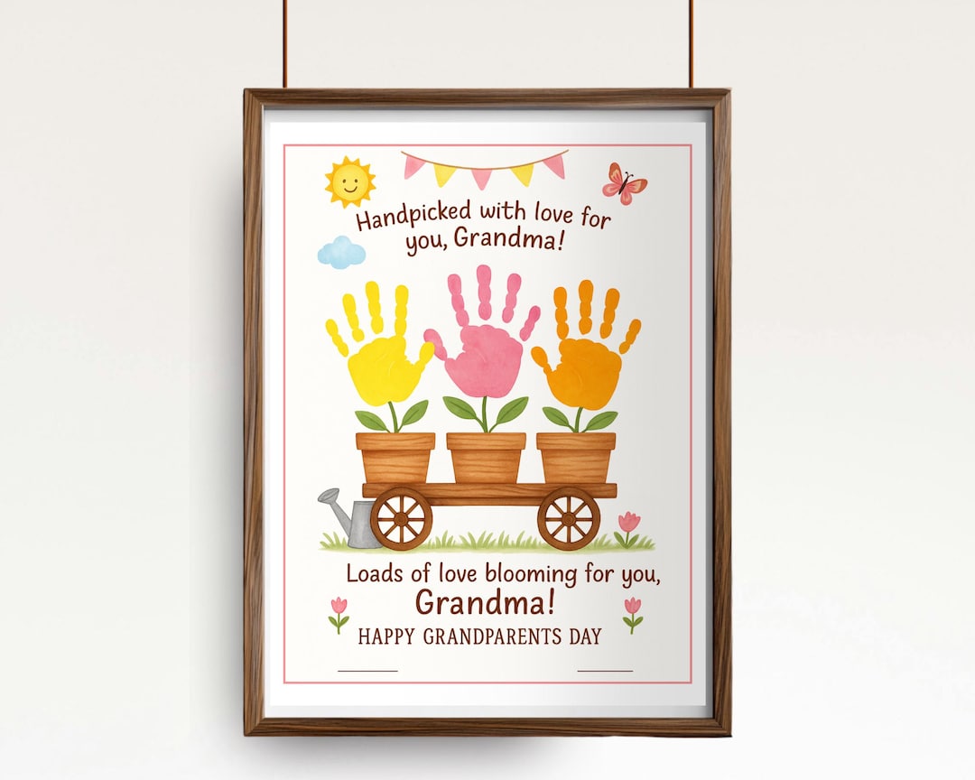 Grandparents Day Handprint Craft Printable Flower Themed Keepsake for ...
