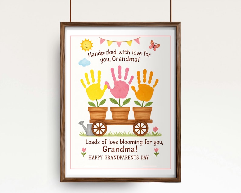 Grandparents Day Handprint Craft Printable Flower Themed Keepsake for ...