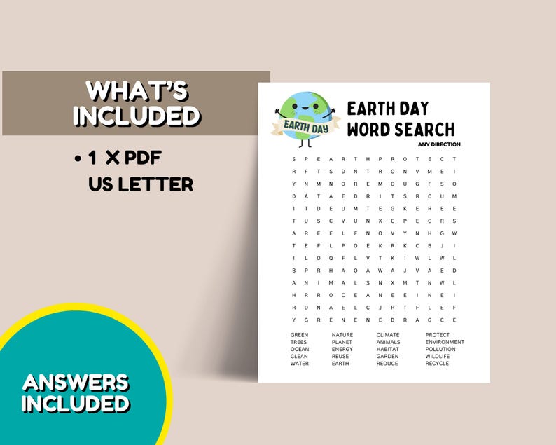 Earth Day Word Search Printable Activity, No Prep Earth Day Worksheet ...