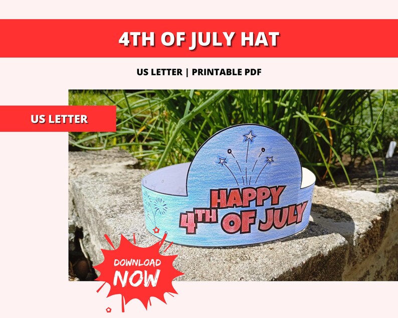 4th of July Headband Paper Hat Printable Fourth of July Craft Western ...