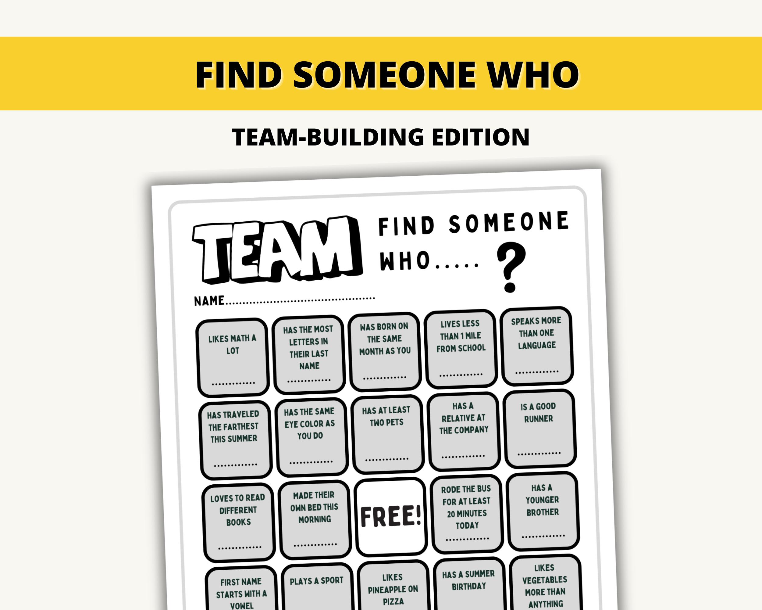 Team Building Get to Know Me Questionnaire Printable, Find Someone Who ...