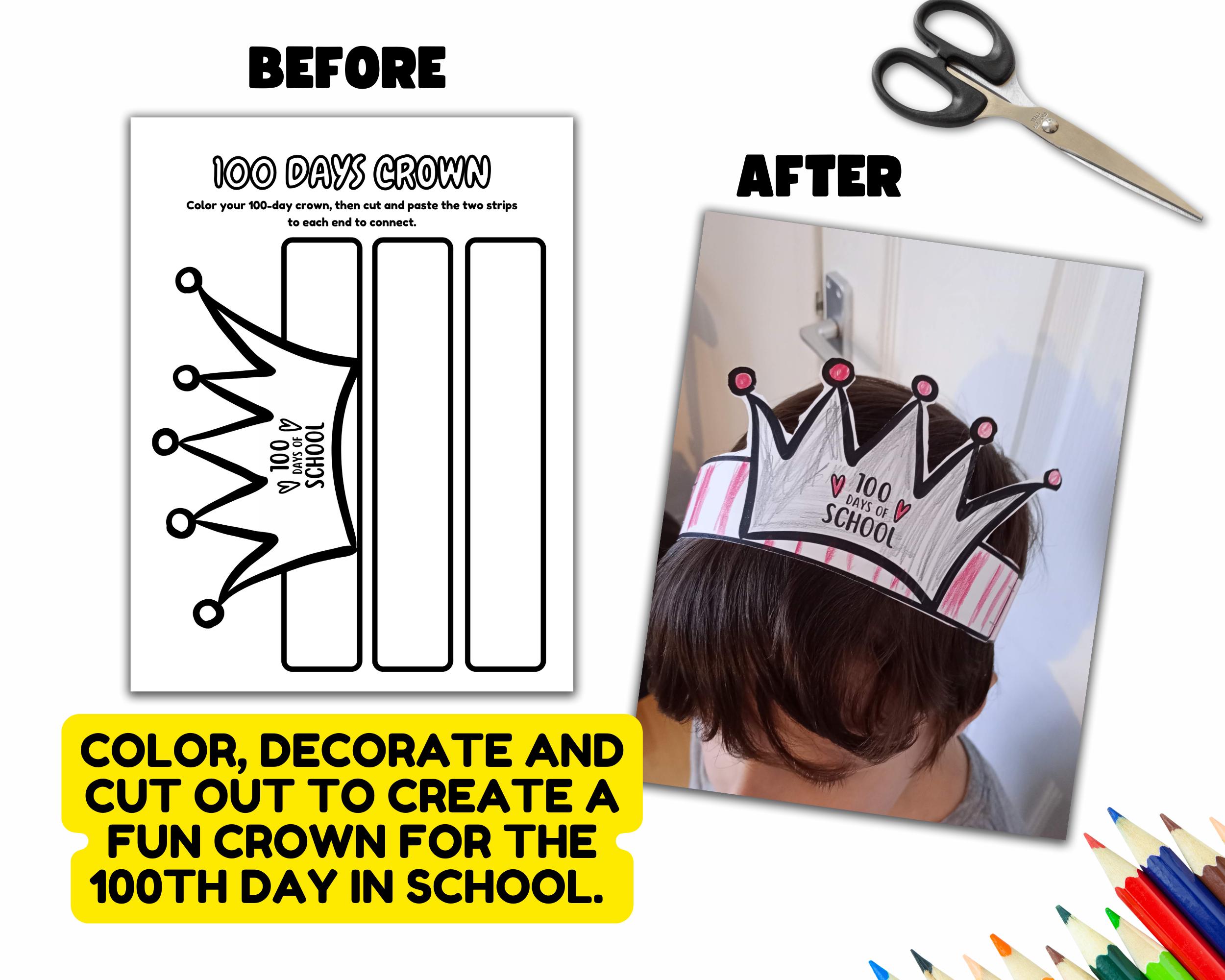 100th Day of School Paper Crown Coloring Activity Printable | I Crushed ...