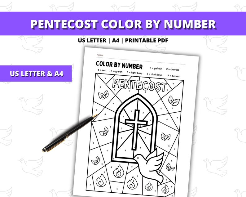 Pentecost Coloring Sheet Color by Number Easy Printable for Kids ...