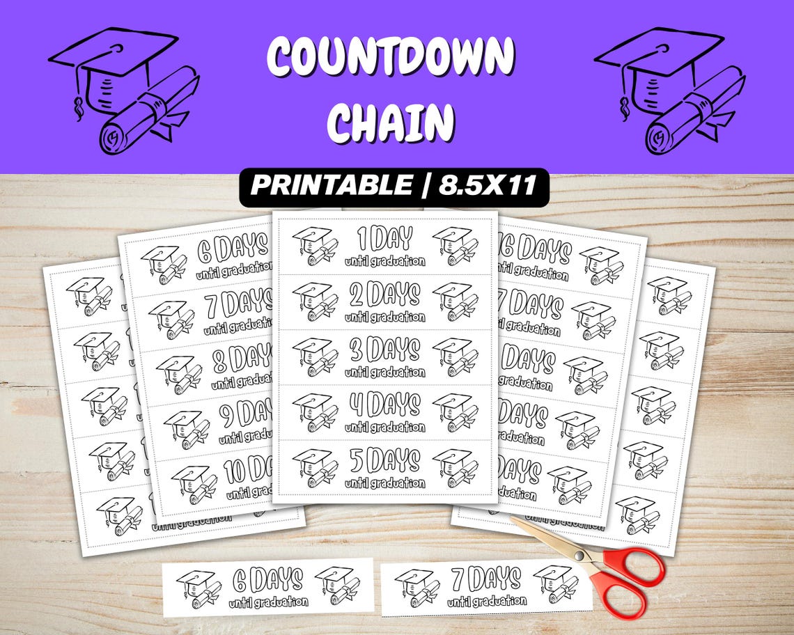 Countdown Chain to Graduation Printable, Countdown to Graduation Paper ...