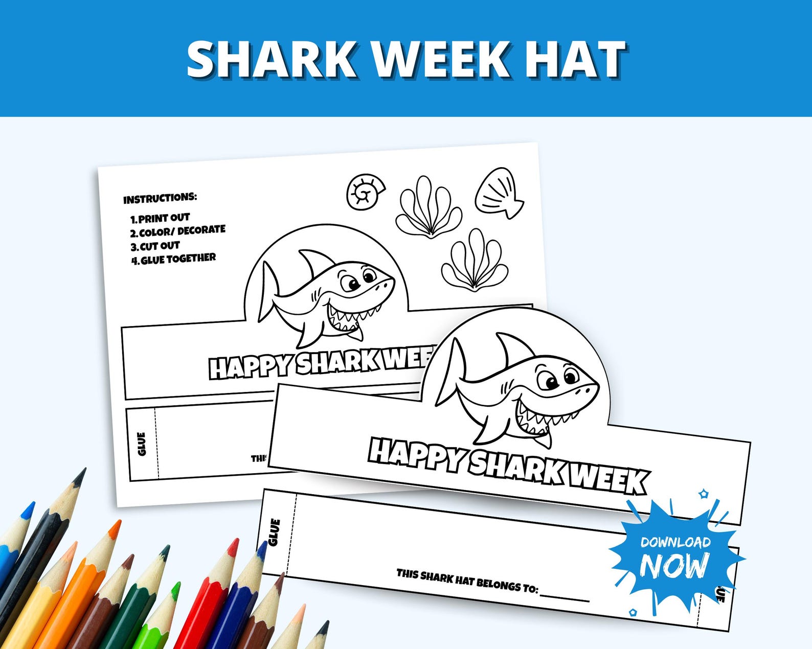 Shark Hat Band Shark Crown - Shark Week Activities Shark Craft ...