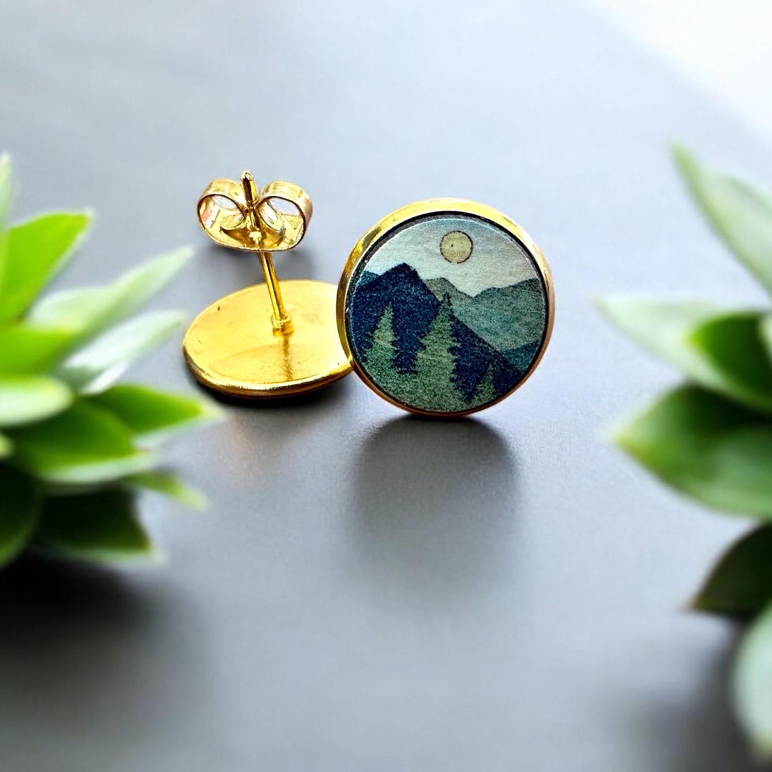 Nature Inspired Stud Earrings, Mountain Hypoallergenic Earrings, Gift ...