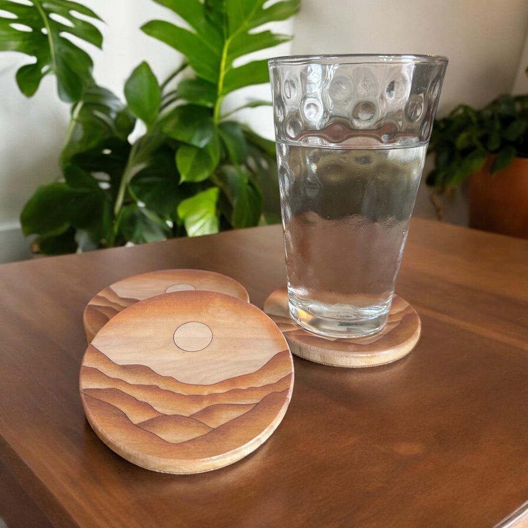 Canyon Sunset Wood Coasters Set of 4 | Minimalist Nature Scene Drink ...