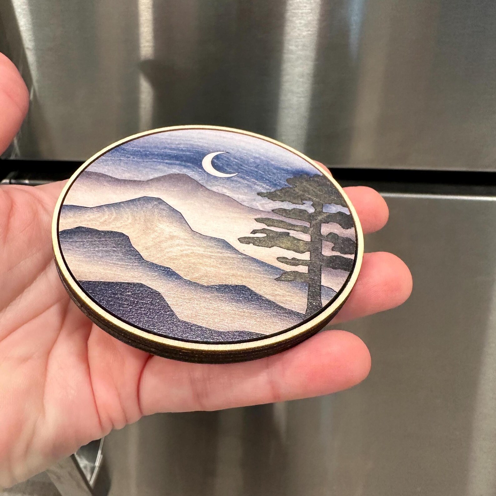 Forest Mountain Wood Magnets, Adventure Cabin Frig Decor, Sun and Moon ...