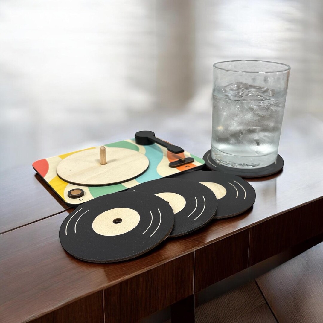 Wooden Record Player Coaster Set: Retro Vinyl Drink Coasters - Etsy