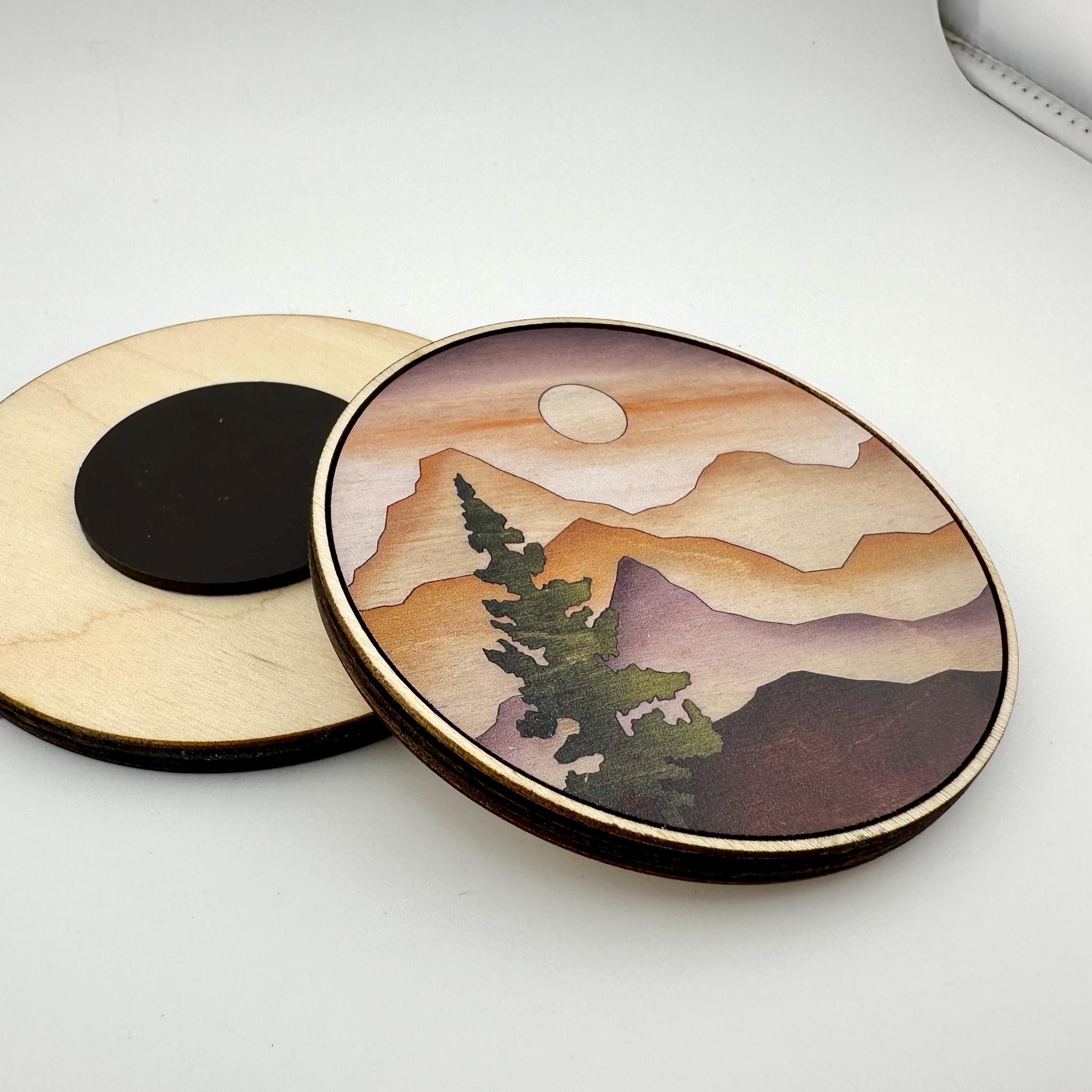 Forest Mountain Wood Magnets, Adventure Cabin Frig Decor, Sun and Moon ...