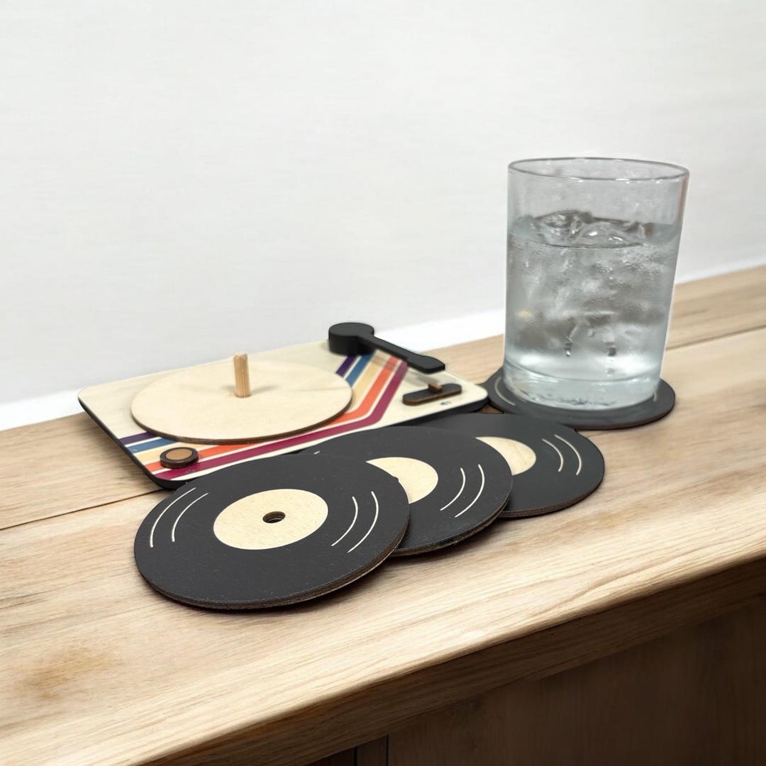 Wooden Record Player Coaster Set: Retro Vinyl Drink Coasters - Etsy