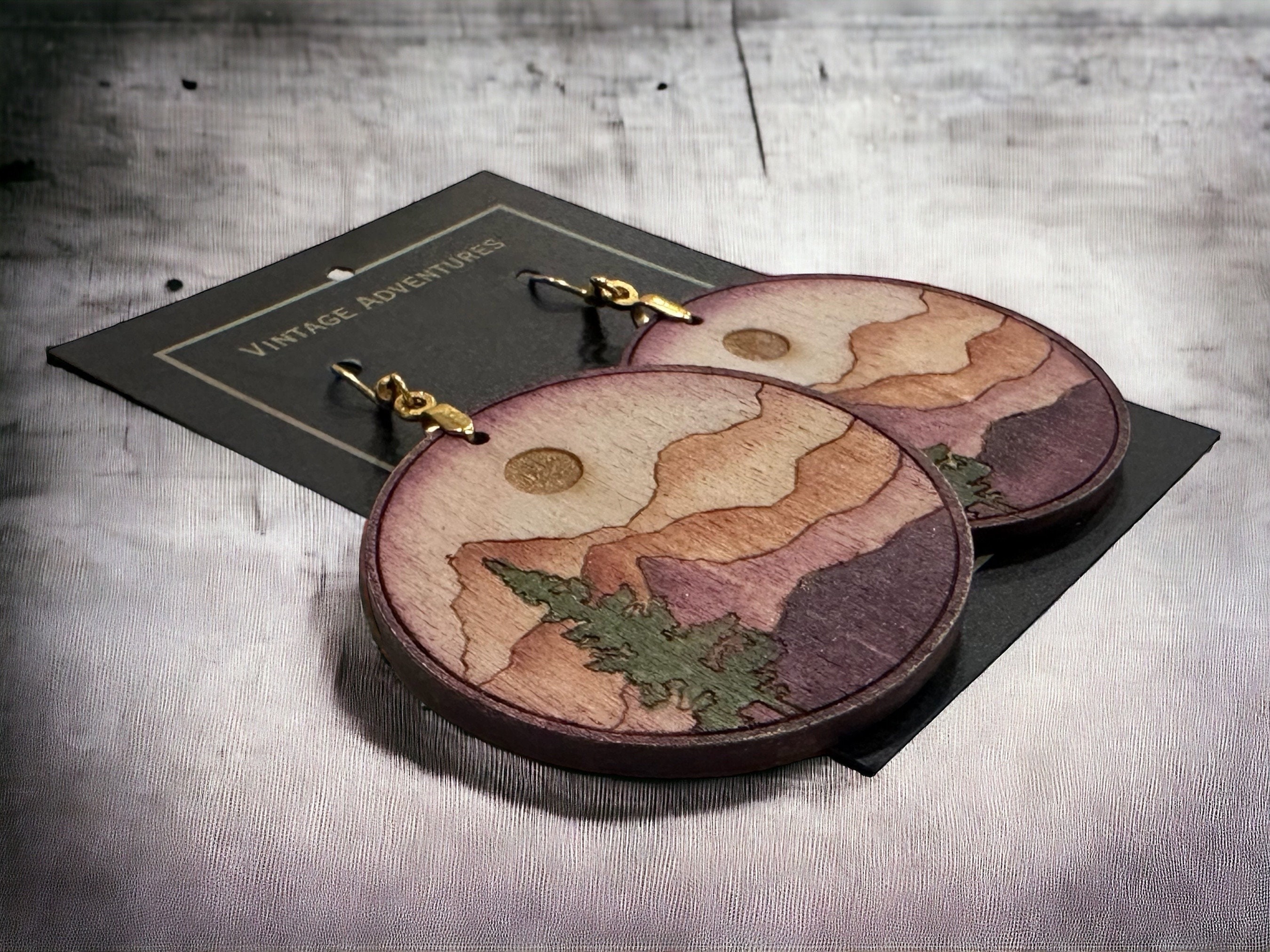 Mountain Landscape Dangle Wood Earrings Forest Light Weight Hand ...
