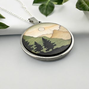 Mountain Landscape Pendant Necklace | Wooden Nature Scene Jewelry ...