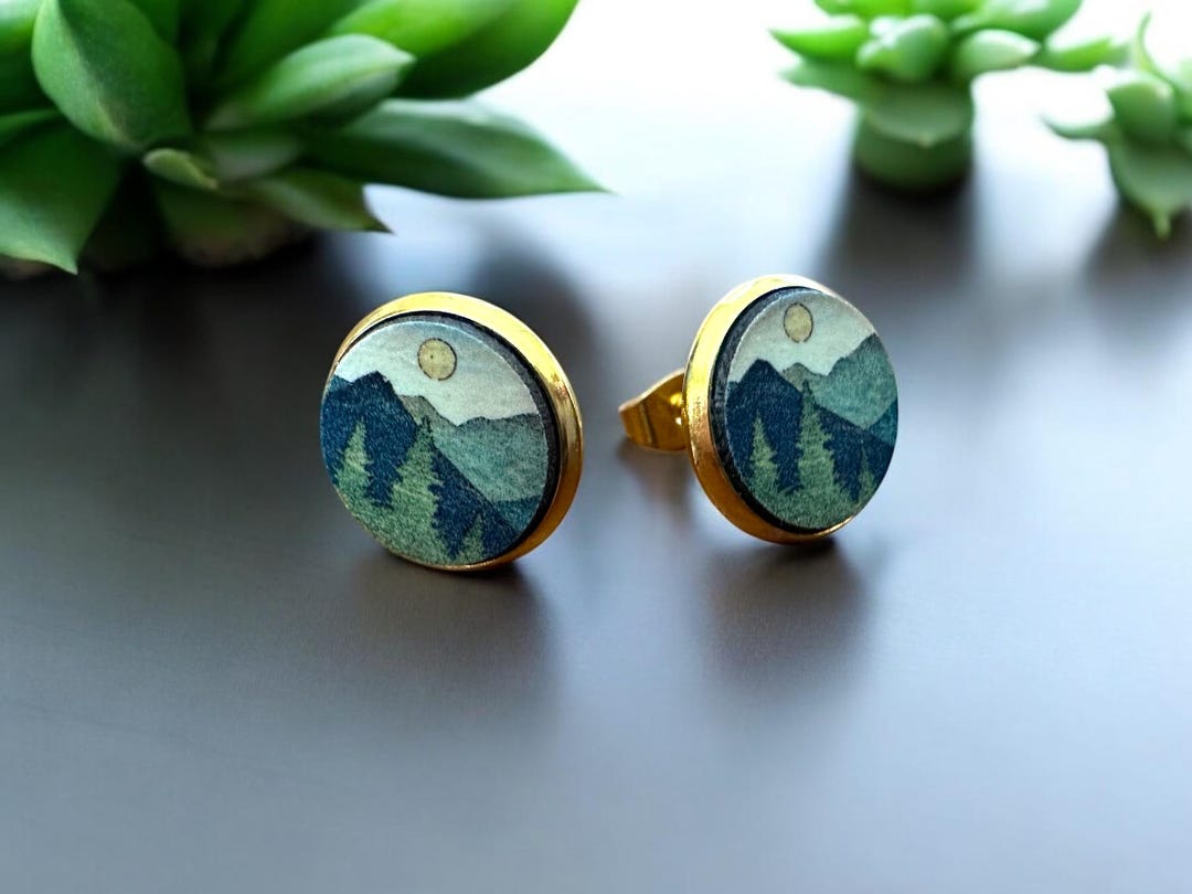 Nature Inspired Stud Earrings, Mountain Hypoallergenic Earrings, Gift ...