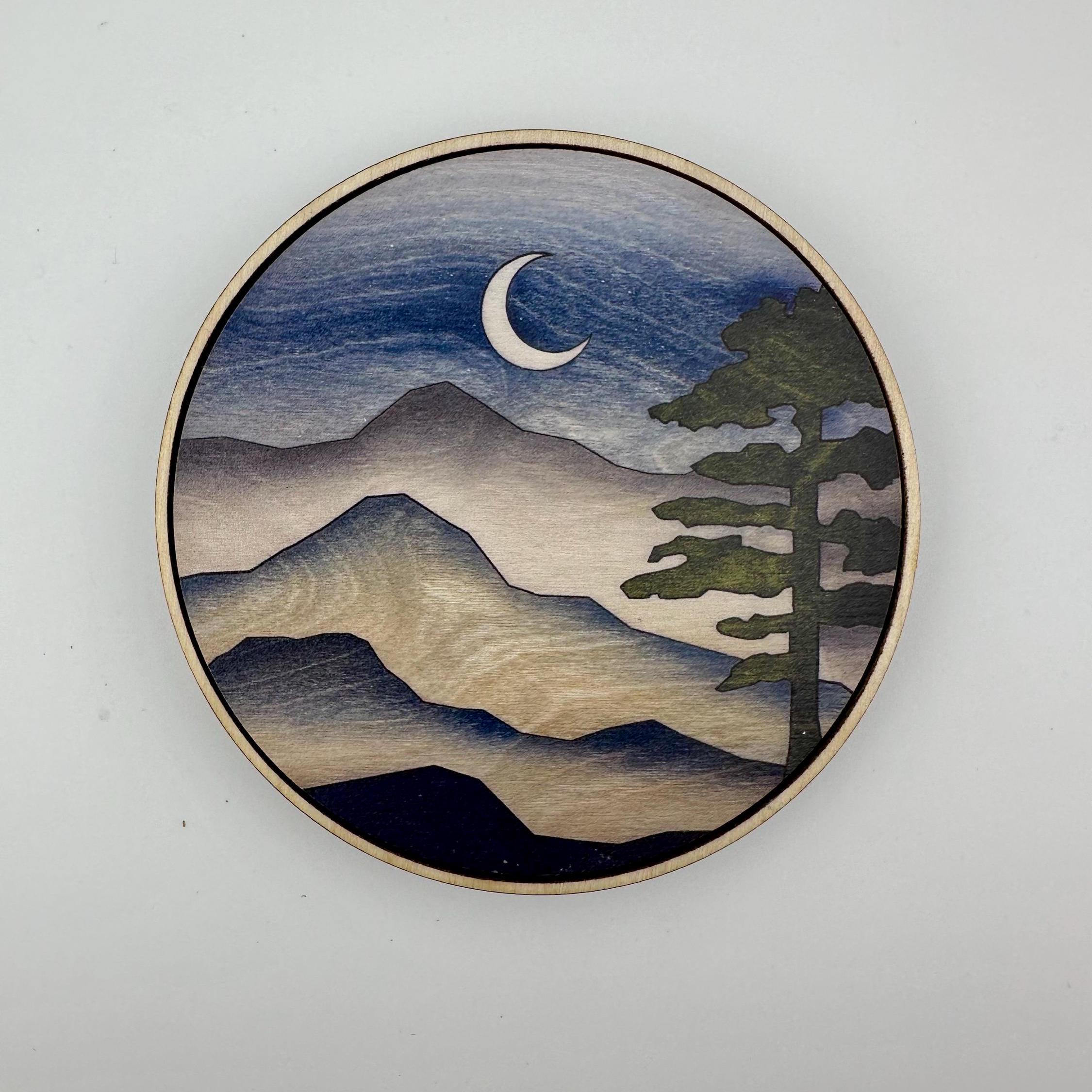 Forest Mountain Wood Magnets, Adventure Cabin Frig Decor, Sun and Moon ...