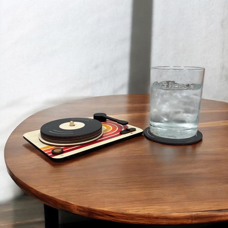 Wooden Record Player Coaster Set: Retro Vinyl Drink Coasters - Etsy