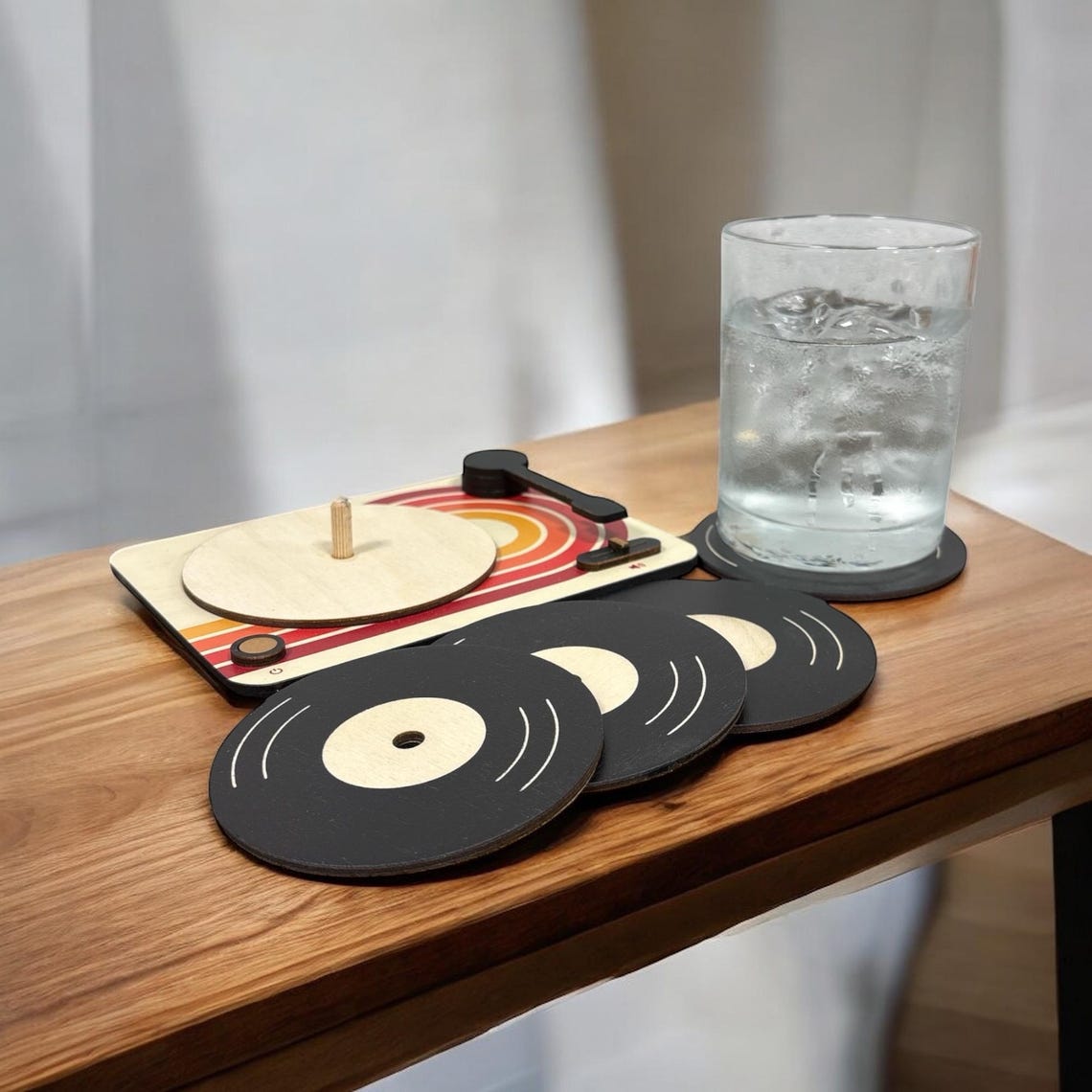 Wooden Record Player Coaster Set: Retro Vinyl Drink Coasters - Etsy