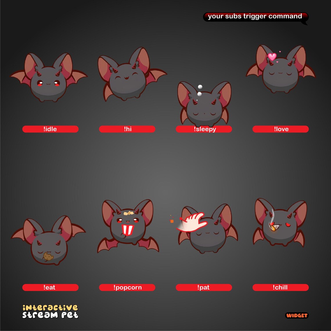 Dark Vampire Bat Stream Pet Overlay | Interactive Animated Virtual Pet ...