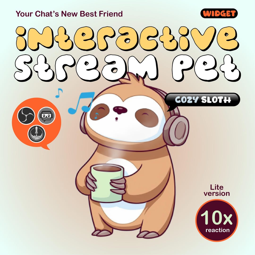 Cozy Lazy Sloth Stream Pet Overlay | Interactive Animated Virtual Pet for Live Streaming on ...