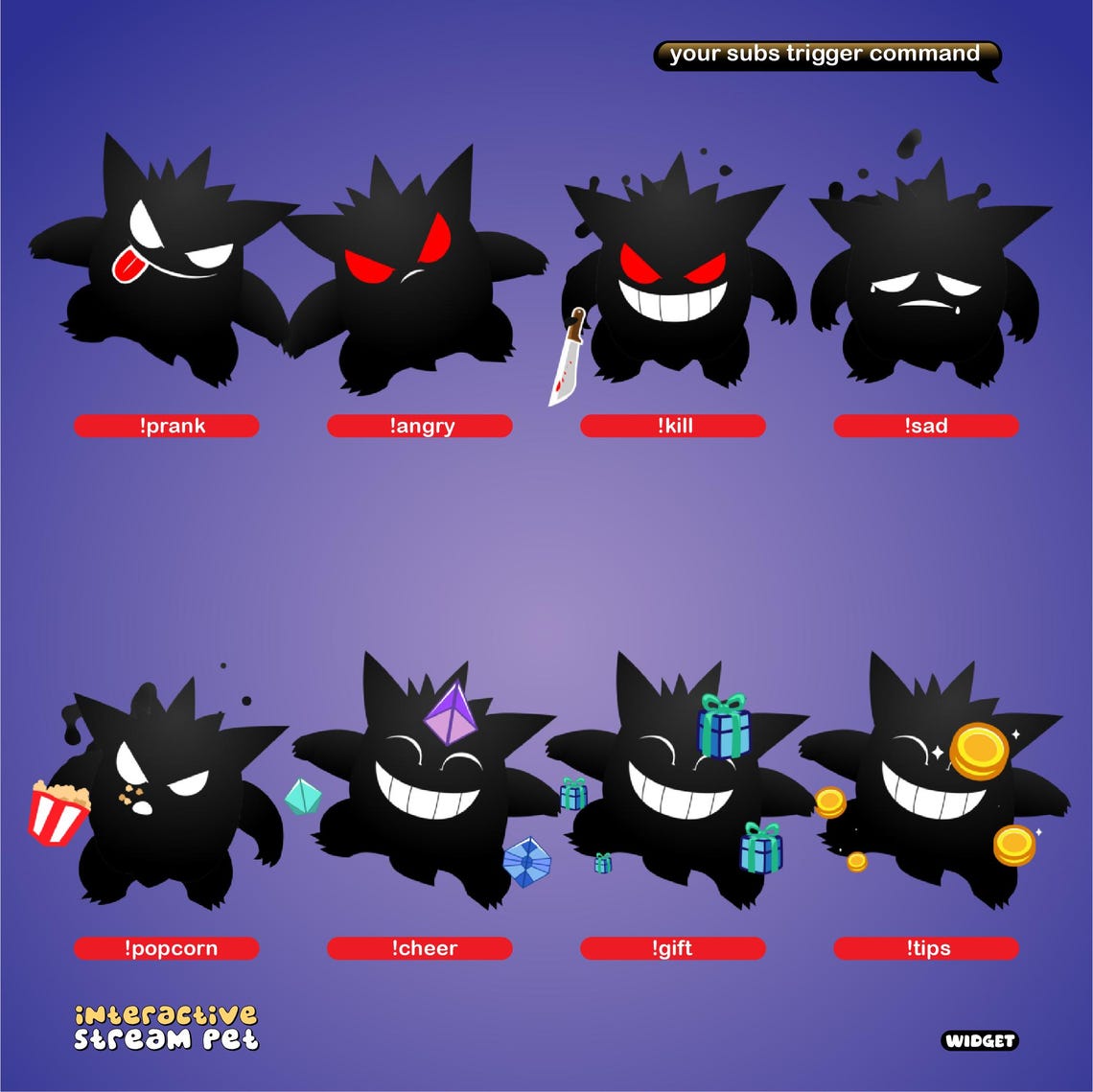 Shadow Gengar Stream Pet Overlay | Interactive Animated Virtual Pet for ...