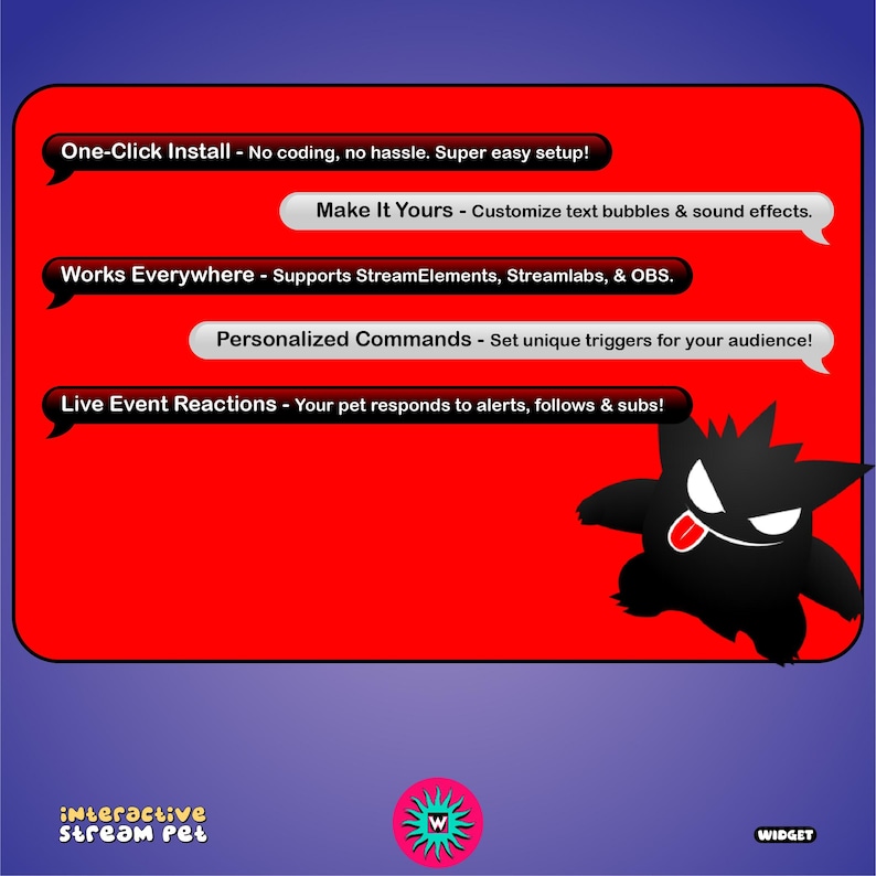 Shadow Gengar Stream Pet Overlay | Interactive Animated Virtual Pet for ...