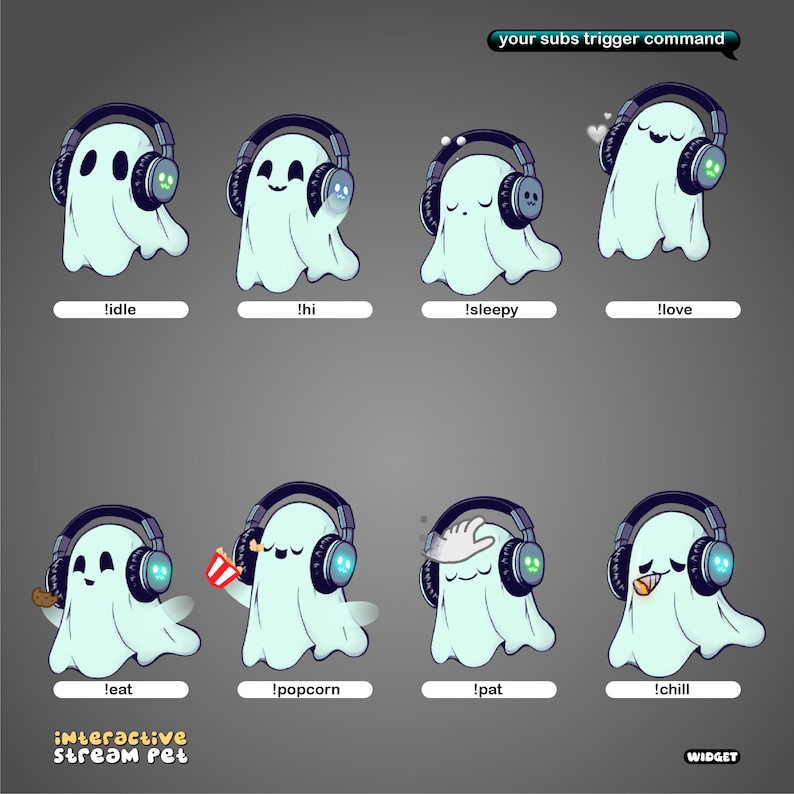 Cute Ghost Stream Pet Overlay | Interactive Animated Virtual Pet for ...